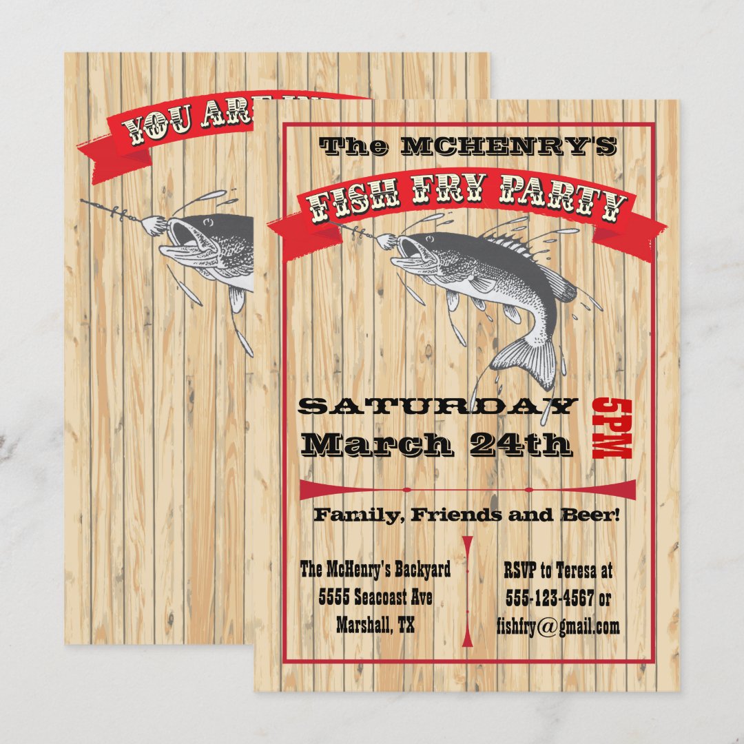 Rustic Fish Fry Party Poster Invitations | Zazzle