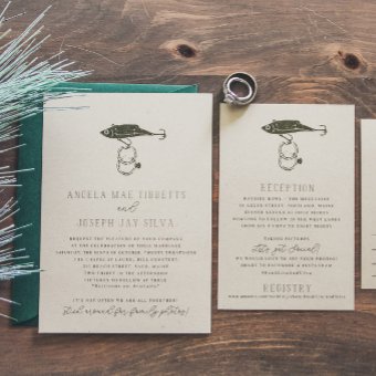 Rustic Fishing Lure Rings Wedding Invitation Kraft | Zazzle