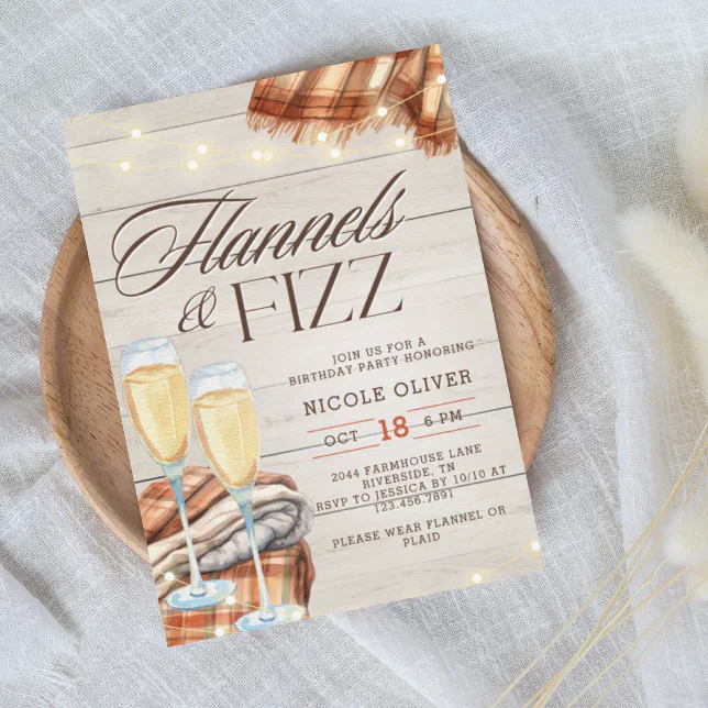 Rustic Flannels & Fizz Fall Birthday Invitation | Zazzle