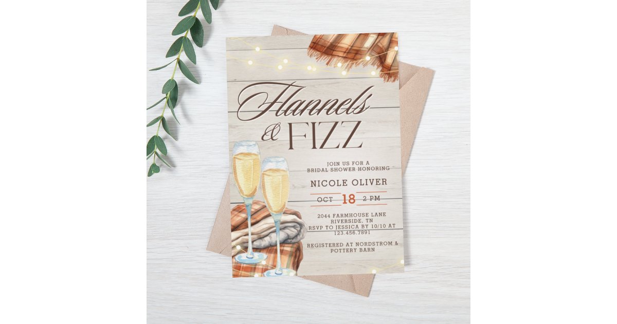 Rustic Flannels & Fizz Fall Bridal Shower Invitation | Zazzle