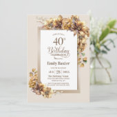 Rustic Floral 40th Birthday Party Invitation | Zazzle