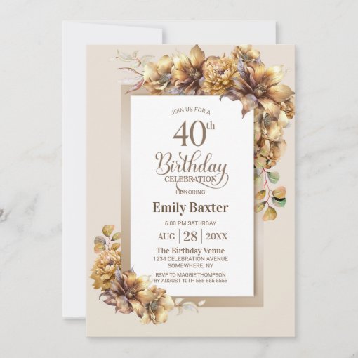 Rustic Floral 40th Birthday Party Invitation | Zazzle