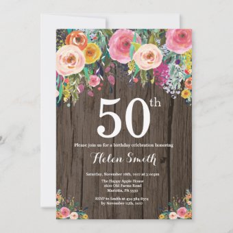 Rustic Floral 50th Birthday Invitation | Zazzle