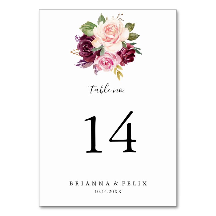 Rustic Floral and Botanical Foliage Wedding Table Number | Zazzle.com
