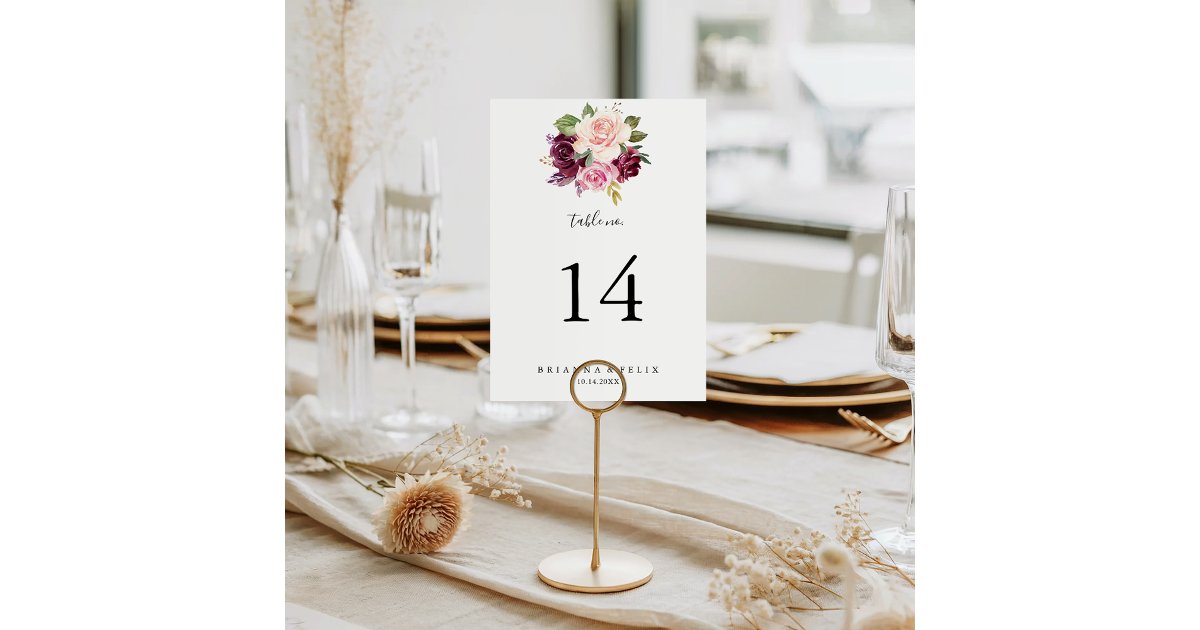 Rustic Floral and Botanical Foliage Wedding Table Number | Zazzle