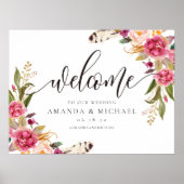 Rustic Floral and feather Welcome Wedding Sign | Zazzle