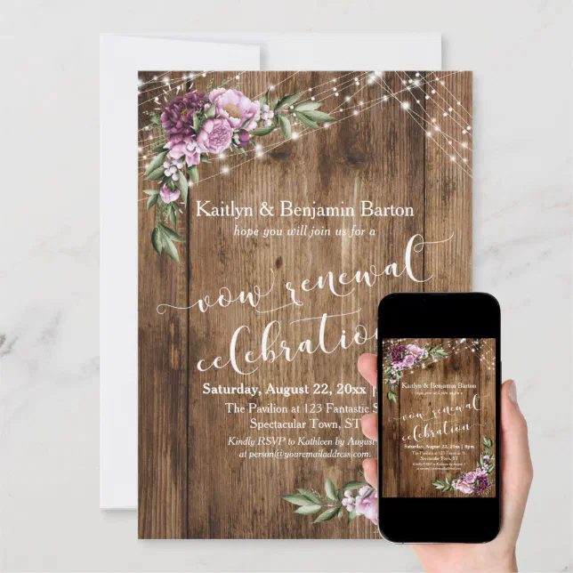 Rustic Floral Anniversary Vow Renewal Celebration Invitation | Zazzle