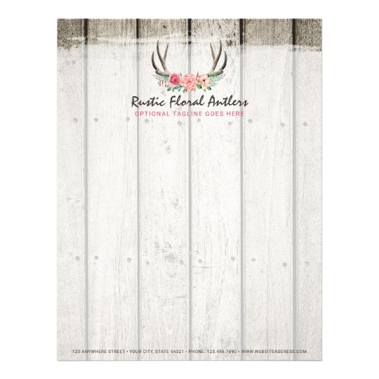Rustic Floral Antlers Shabby Chic Roses & Wood Letterhead | Zazzle.com