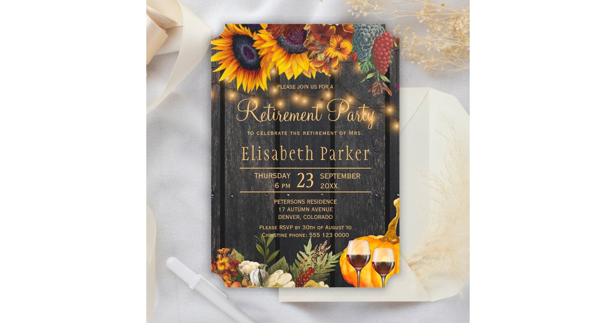 Rustic floral autumn fall elegant retirement party invitation | Zazzle