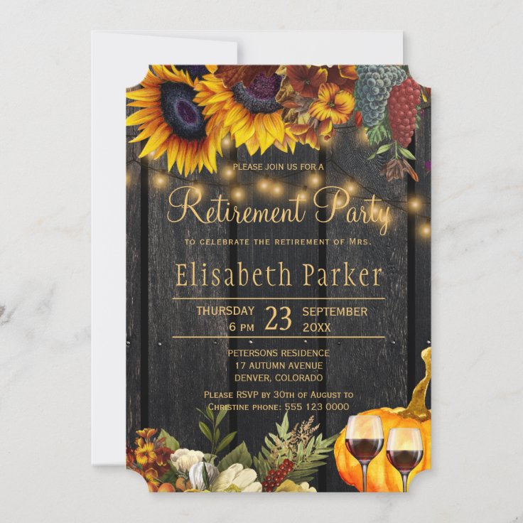 Rustic floral autumn fall elegant retirement party invitation | Zazzle