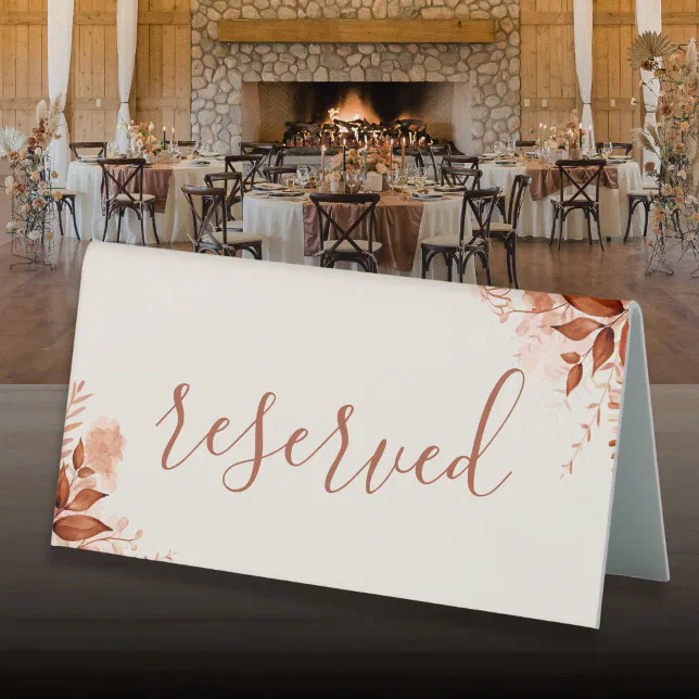 Rustic Floral Autumn Fall Script Reserved Table Tent | Zazzle