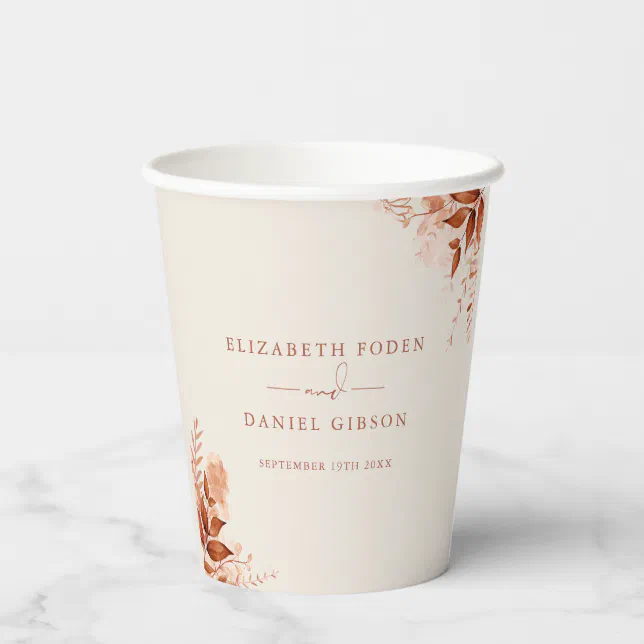 Rustic Floral Autumn Fall Wedding Paper Cups | Zazzle