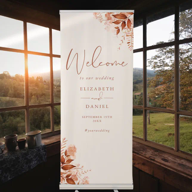 Rustic Floral Autumn Fall Wedding Welcome Retractable Banner | Zazzle