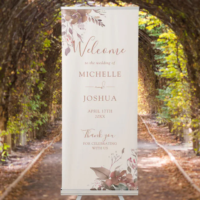 Rustic Floral Autumn Fall Wedding Welcome Retractable Banner | Zazzle