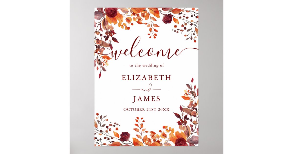 Rustic Floral Autumn Fall Wedding Welcome Sign | Zazzle