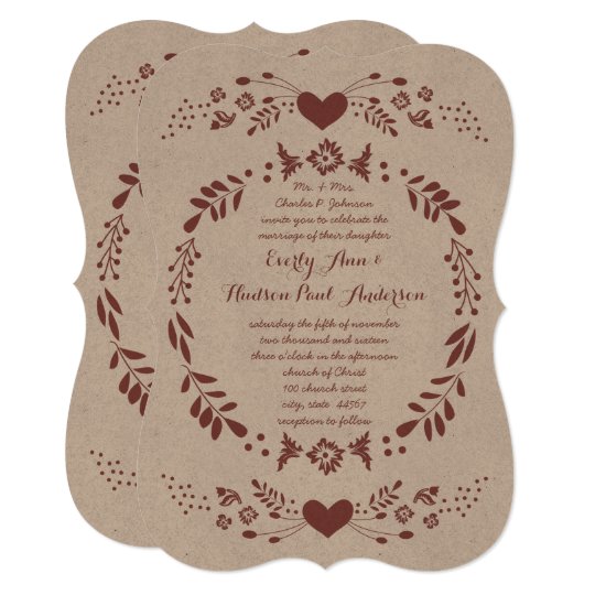 Rustic Floral Bohemian Boho Folk Art Wedding Invitation | Zazzle.com