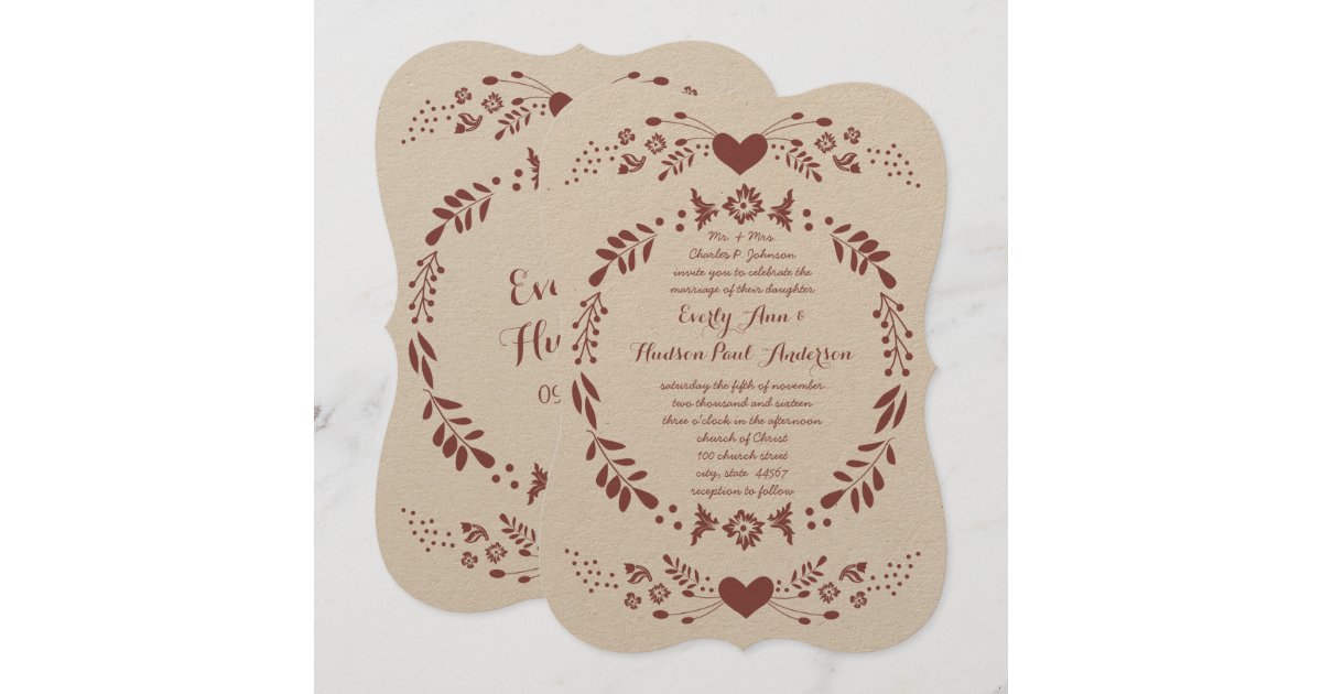 Rustic Floral Bohemian Boho Folk Art Wedding Invitation | Zazzle