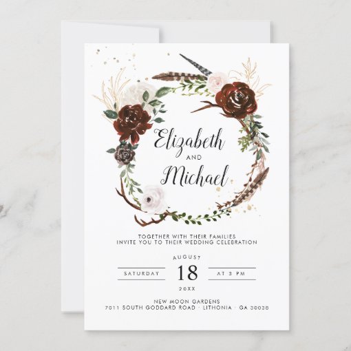 Rustic Floral | Boho Botanical Wedding Invitation | Zazzle