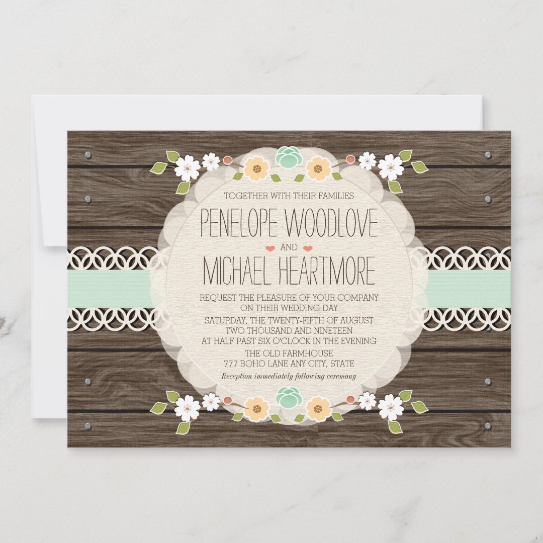 RUSTIC FLORAL BOHO WEDDING INVITATIONS | Zazzle