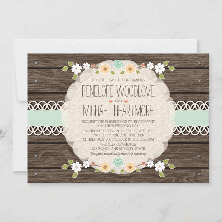 RUSTIC FLORAL BOHO WEDDING INVITATIONS | Zazzle