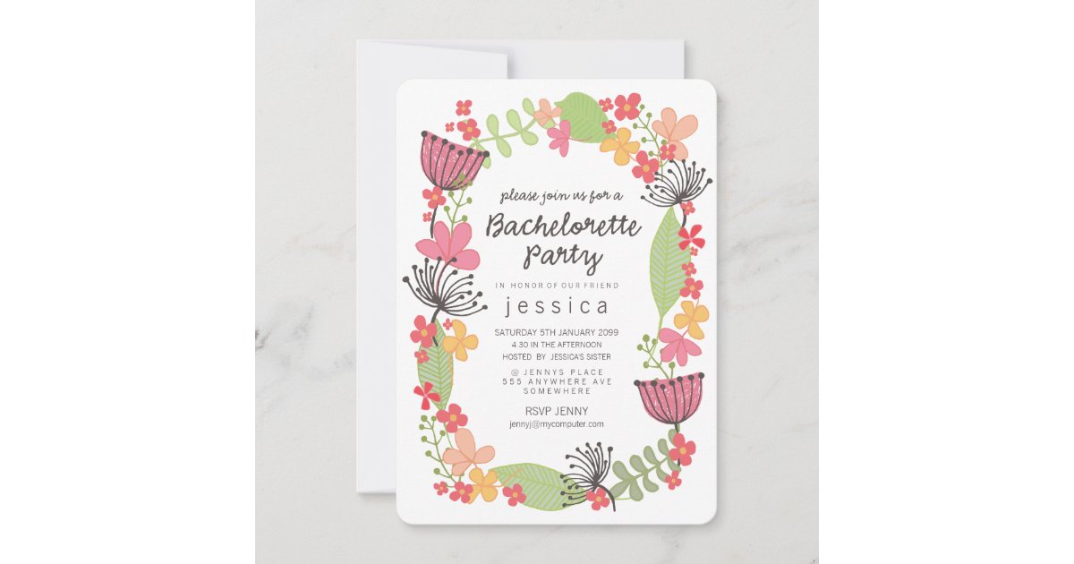 Rustic Floral Border Bachelorette Party Invitation | Zazzle
