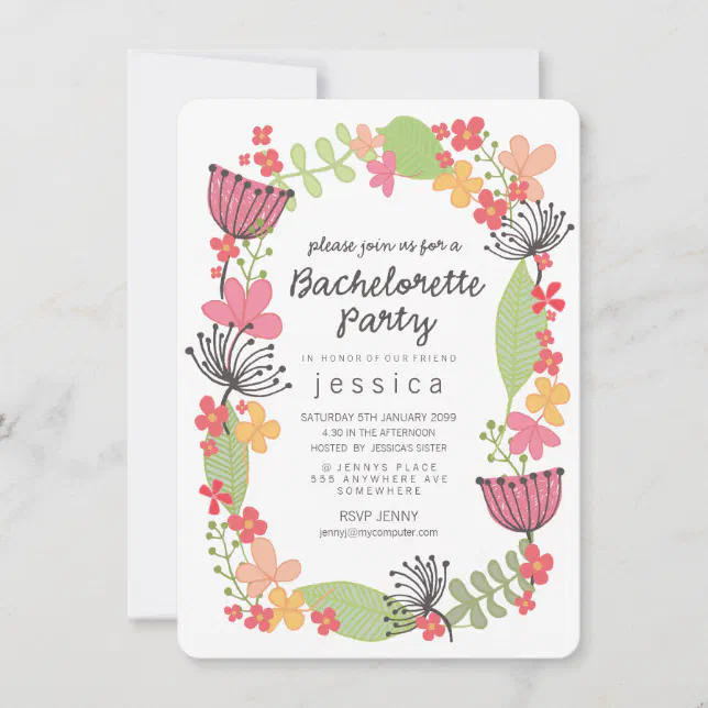 Rustic Floral Border Bachelorette Party Invitation | Zazzle