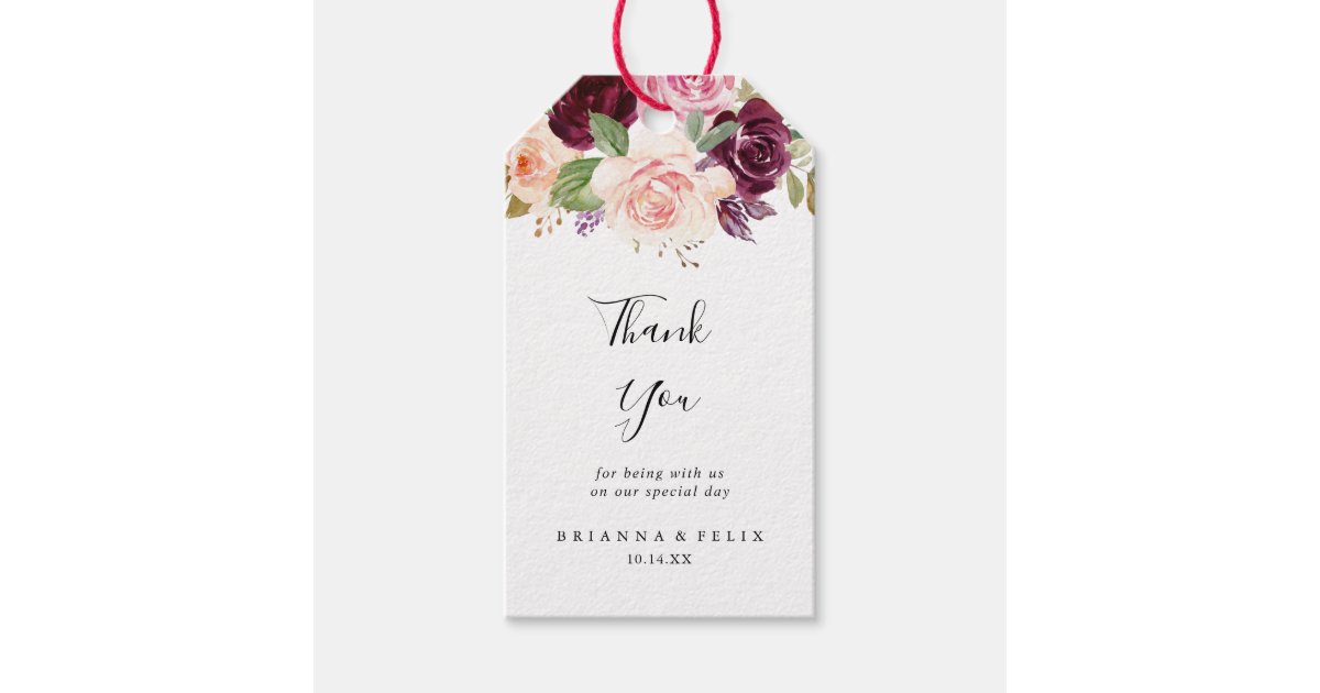 Rustic Floral Botanical Foliage Wedding Thank You Gift Tags | Zazzle
