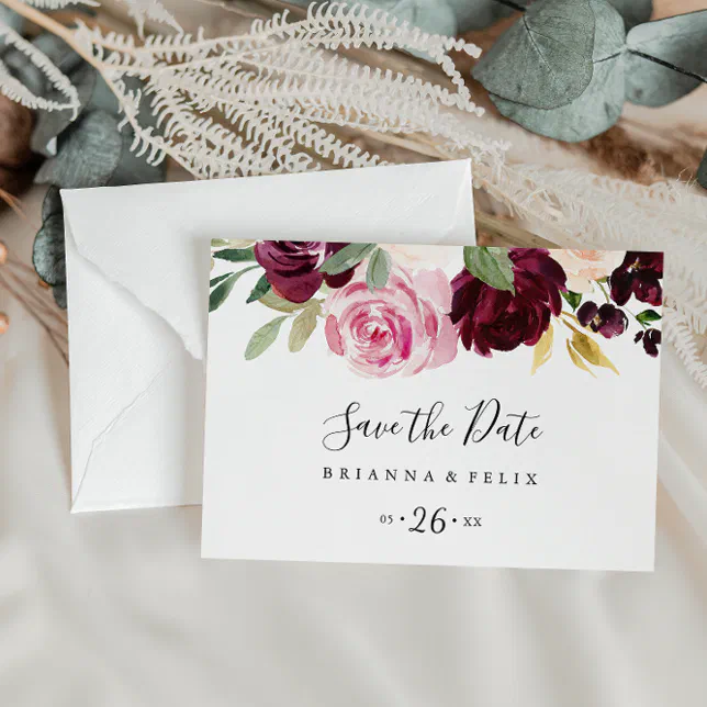 Rustic Floral Botanical Horizontal Save the Date Postcard | Zazzle