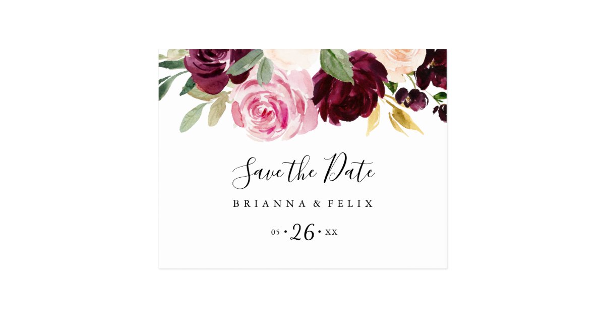 Rustic Floral Botanical Horizontal Save the Date Postcard | Zazzle.com