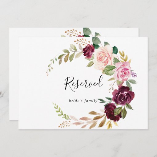 Rustic Floral Botanical Wedding Reserved Sign | Zazzle