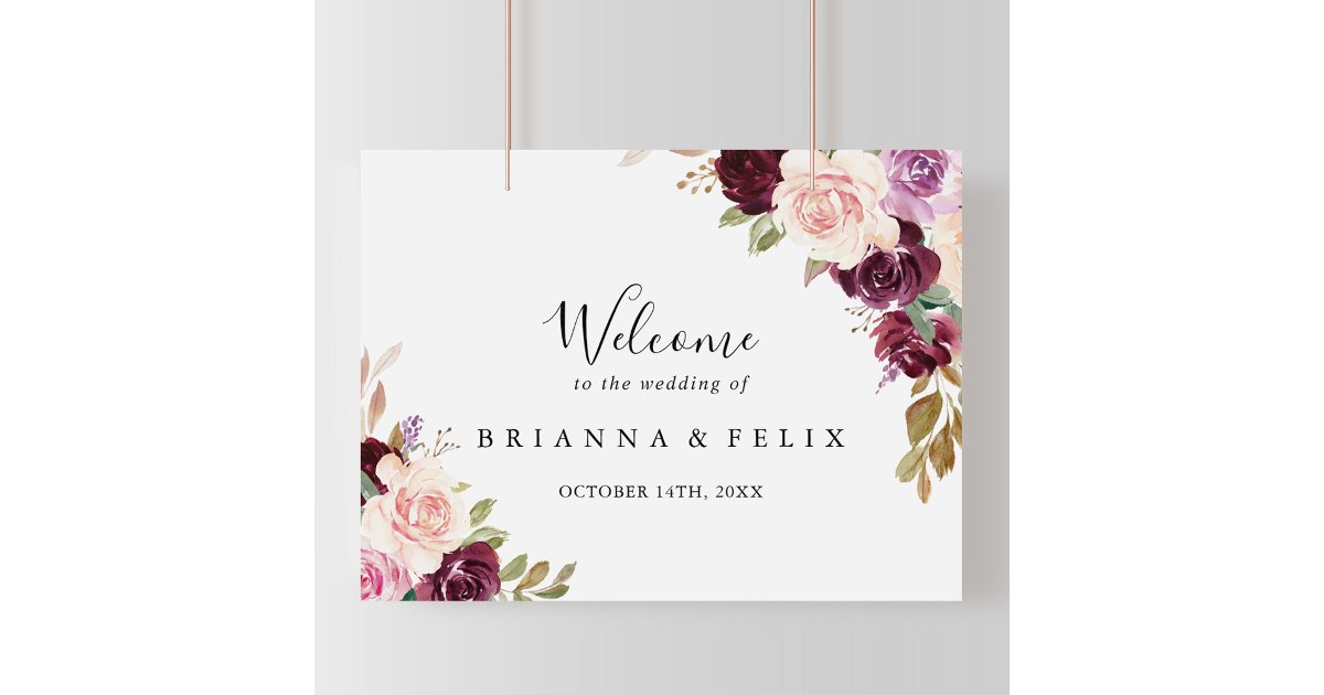 Rustic Floral Botanical Wedding Welcome Sign | Zazzle
