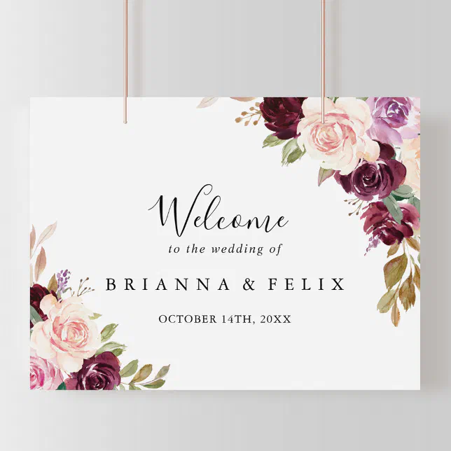 Rustic Floral Botanical Wedding Welcome Sign | Zazzle