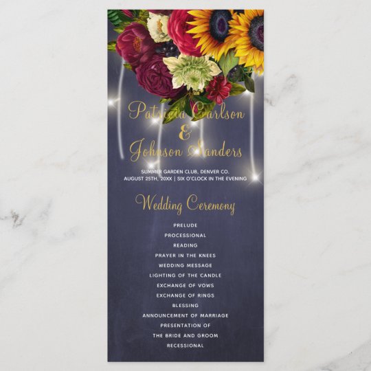 Rustic floral burgundy chalkboard wedding program | Zazzle.com