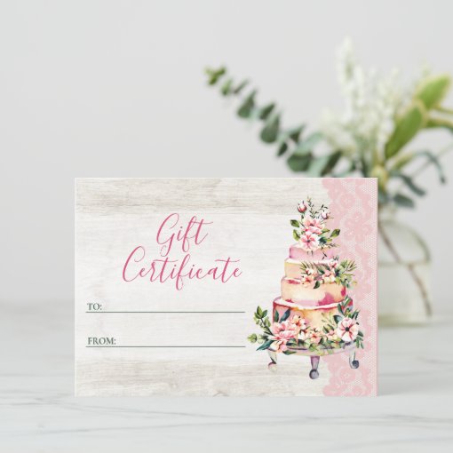 Rustic Floral Cake Bakery Gift Certificate Card | Zazzle