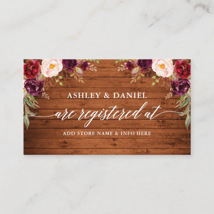 Rustic Floral Calligraphy Wedding Registry Card | Zazzle
