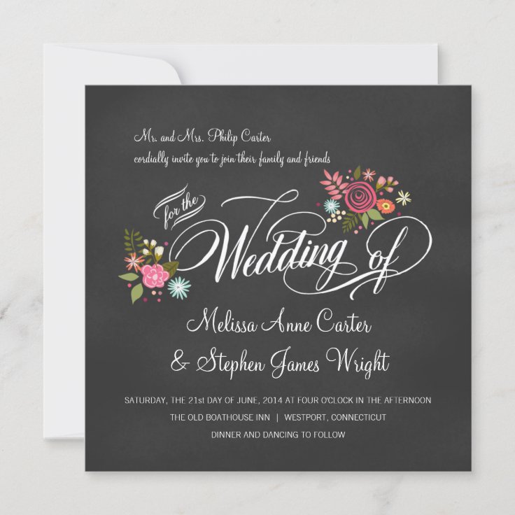 Rustic Floral Chalkboard Wedding Invitations | Zazzle