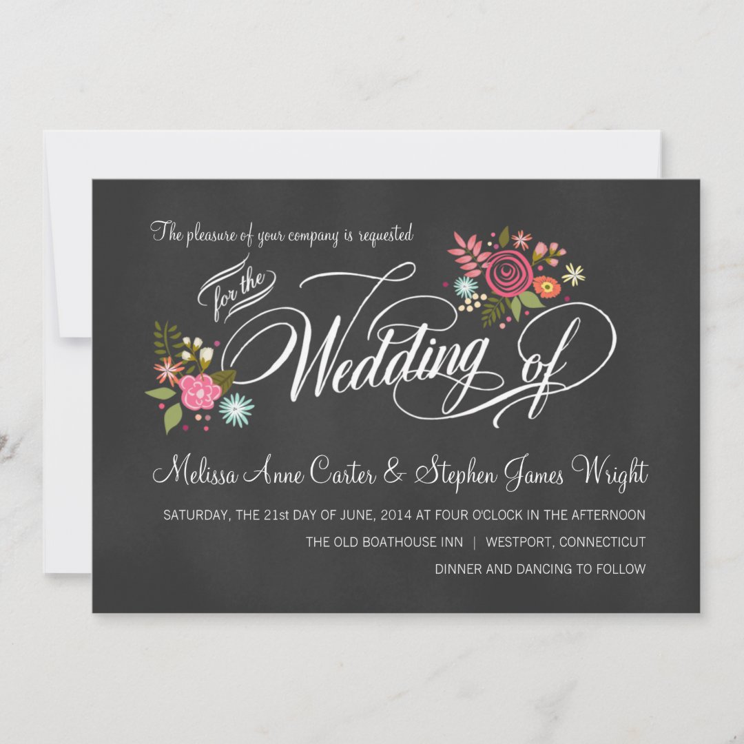 Rustic Floral Chalkboard Wedding Invitations | Zazzle