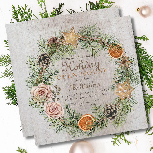 Rustic Floral Christmas Frame | Holiday Open House Invitation | Zazzle