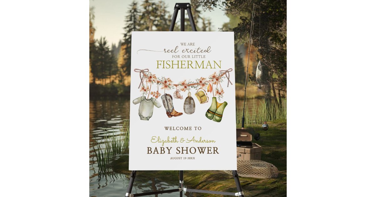Rustic Floral Clothesline Fishing Baby Shower Sign | Zazzle