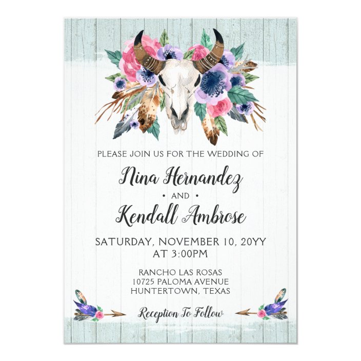 Rustic Floral Cow Skull Boho Wedding Invitation | Zazzle.com