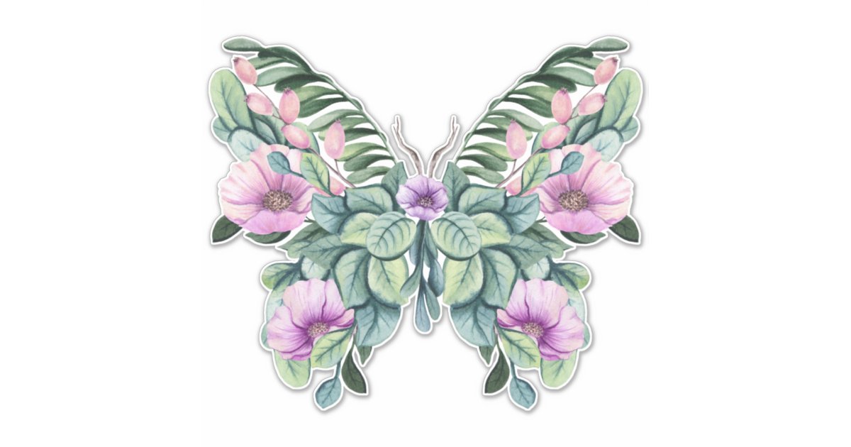 Rustic Floral Design Butterfly Sticker | Zazzle