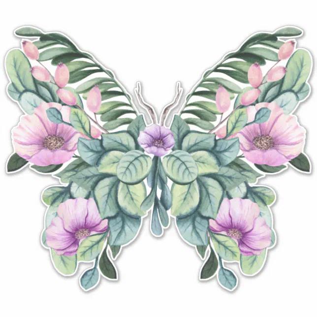 Rustic Floral Design Butterfly Sticker | Zazzle