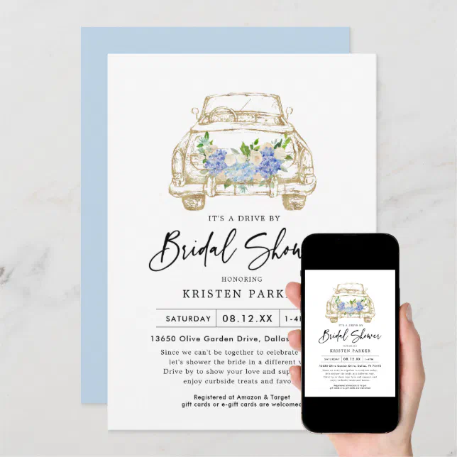 Rustic Floral Drive By Bridal Shower Invitation | Zazzle