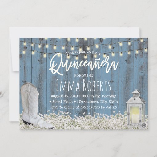Rustic Floral Dusty Blue Quinceanera 15th Birthday Invitation | Zazzle