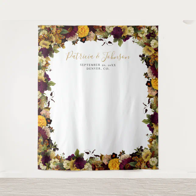 Rustic floral fall wedding photo booth backdrop | Zazzle