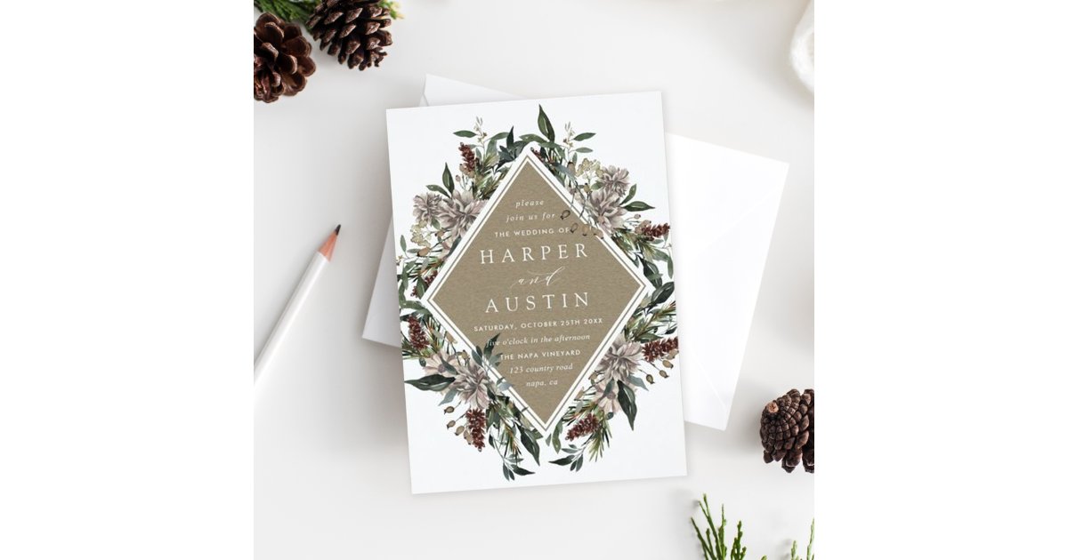Rustic Floral Fall Winter Wedding Invitation | Zazzle