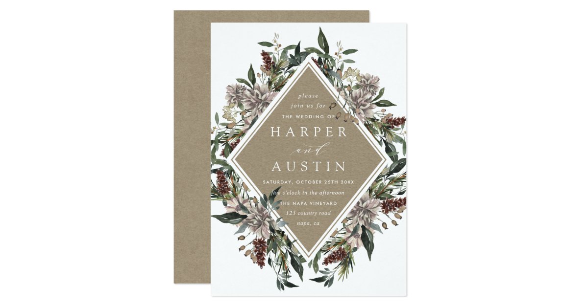 Rustic Floral Fall Winter Wedding Invitation | Zazzle.com
