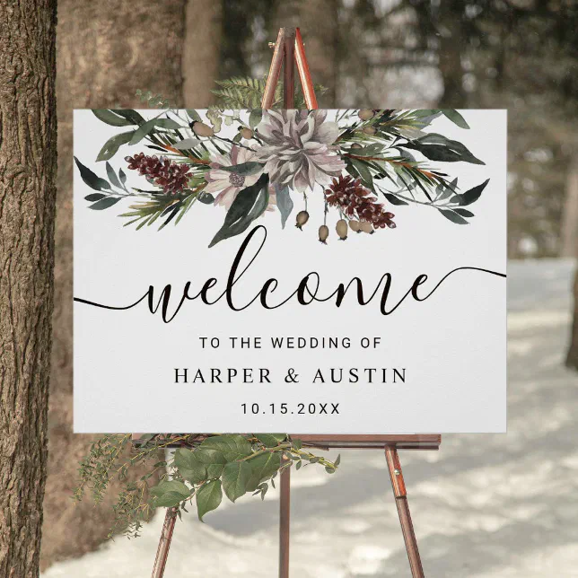 Rustic Floral Fall Winter Wedding Welcome Foam Board | Zazzle