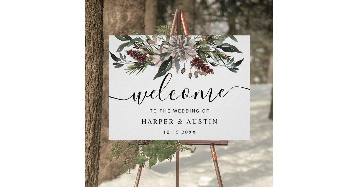 Rustic Floral Fall Winter Wedding Welcome Foam Board | Zazzle