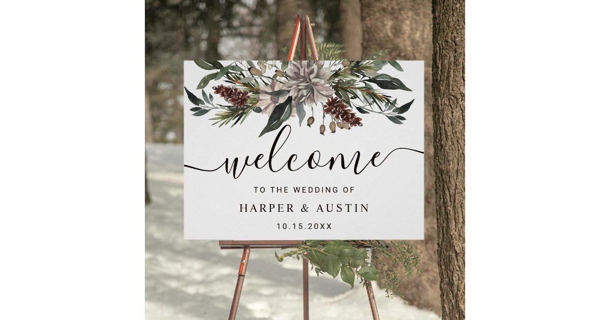 Rustic Floral Fall Winter Wedding Welcome Sign | Zazzle